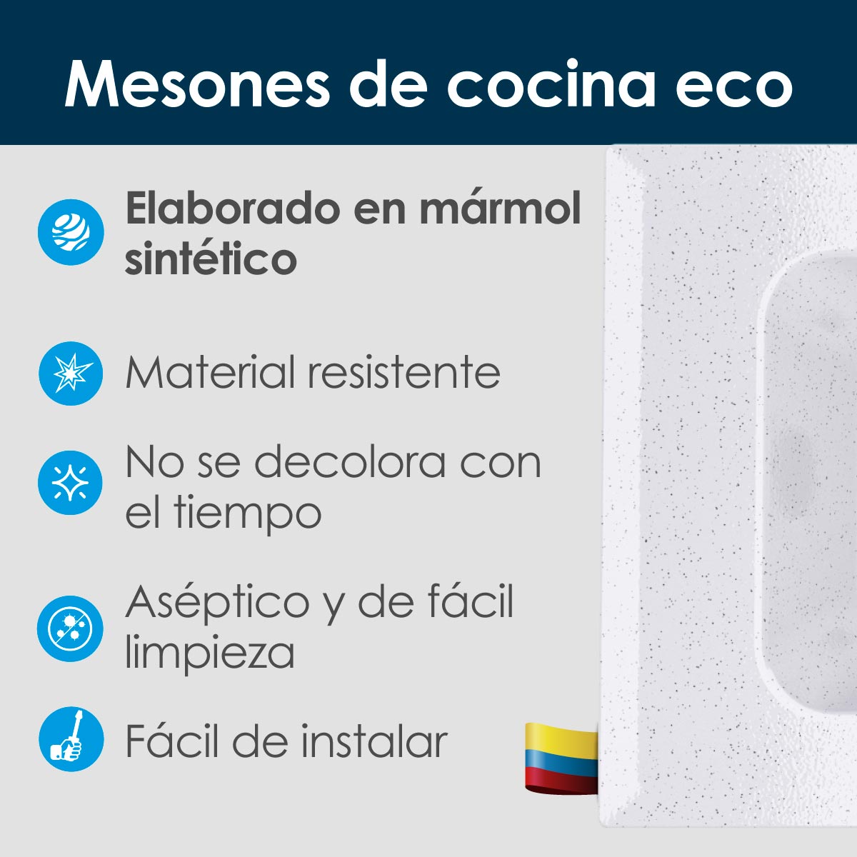 Mesón color Perla para cocina de 120x55cm | Cema - Firplak